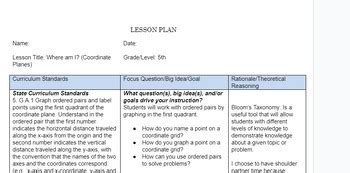 Coordinate Plane Formal Lesson Plan By Courtney Rogers TPT