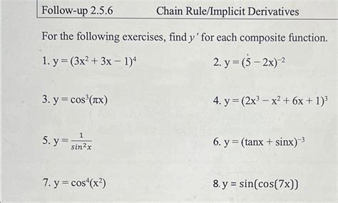 Solved Follow Up 256chain Ruleimplicit Derivativesfor The