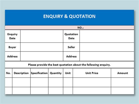 EXCEL Of Enquiry And Quotation Xlsx WPS Free Templates