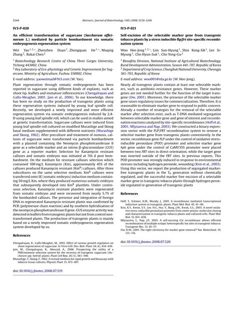 pdf self excision of the selectable marker gene from transgenic tobacco plants by a stress