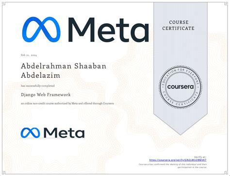 Earn A Django Web Framework Certification Abdelrahman Shaaban Posted