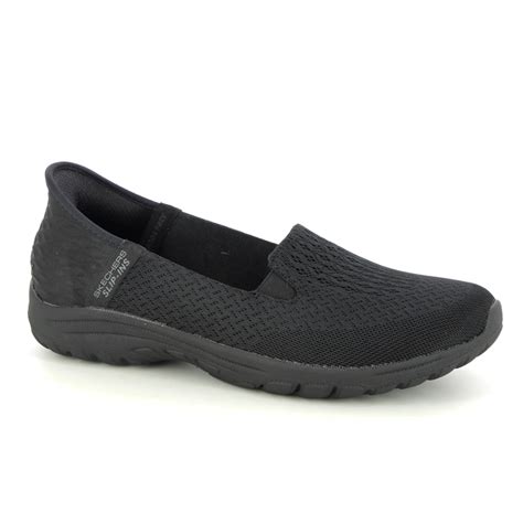 Skechers Slip Ins Reggae Bbk Black Womens Comfort Slip On Shoes 158698