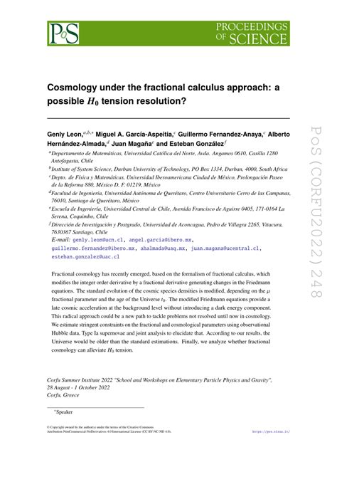 Pdf Cosmology Under The Fractional Calculus Approach A Possible H0 Tension Resolution