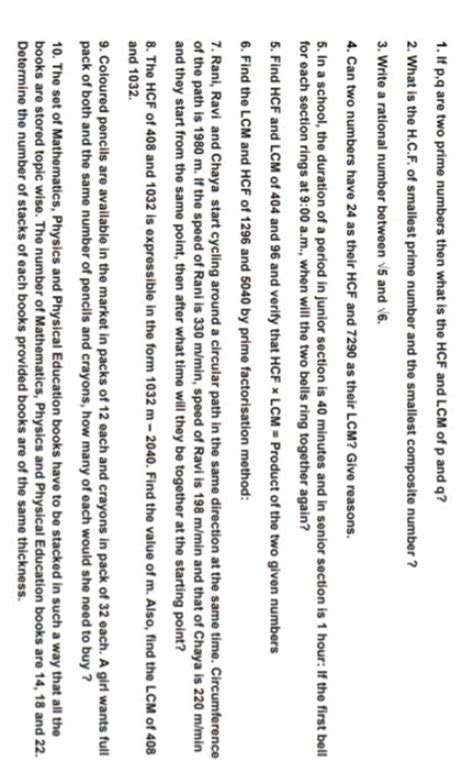 1 If Pq Are Two Prime Numbers Then What Is The Hcf And Lcm Of P And Q