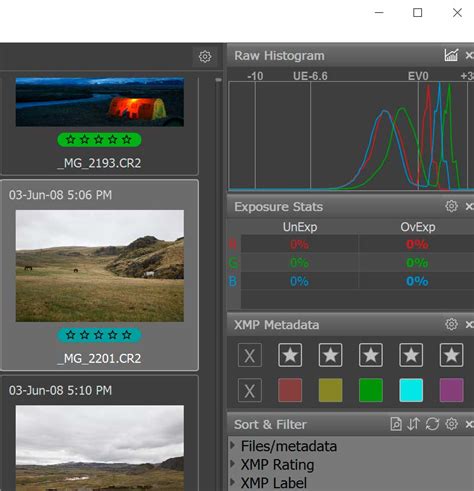 Histogram And Exposure Statistics In Grid Mode Fastrawviewer