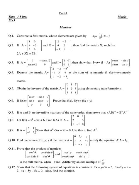 Assignment On Matrices Pdf