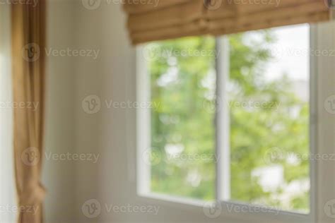 Abstract Blur Window Interior With Green Garden View Background