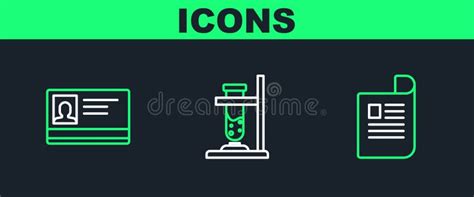 Set Line Document Identification Badge And Glass Test Tube Flask Fire