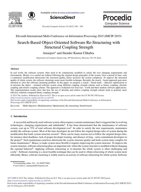 Pdf Search Based Object Oriented Software Re Structuring With Structural Coupling Strength