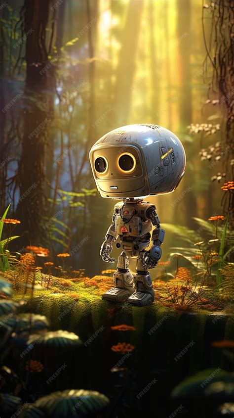 Premium Ai Image Robot In The Forest With A Forest Background