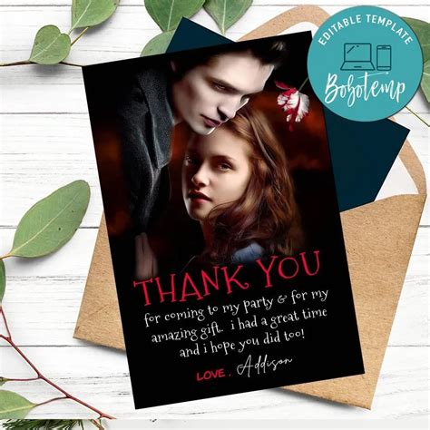 Twilight Thank You Card Customizable Template Diy Bobotemp
