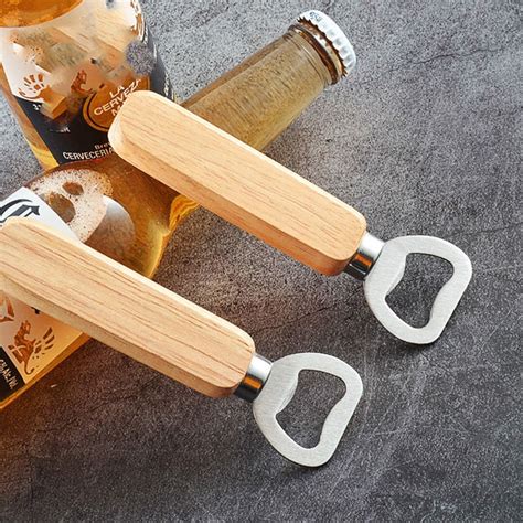 휴대용 맥주 병 오프너 빠른 스테인레스 스틸 맥주 병 오프너 고무 나무 핸드 헬드 유리 캡 오프너 주방 도구오프너 Aliexpress