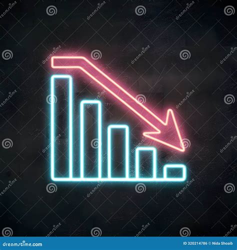 Neon Declining Bar Chart With Pink Arrow On Dark Background Stock Photo CartoonDealer