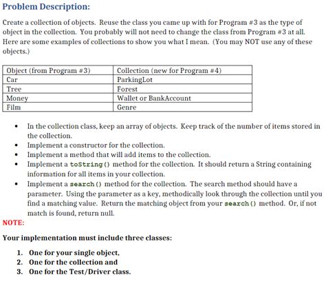 Solved Problem Description Create A Collection Of Objects