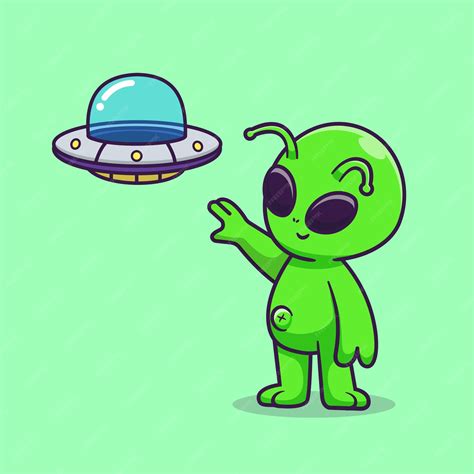 귀여운 외계인 잡기 Ufo 우주선 만화 벡터 아이콘 그림입니다 과학 기술 절연 플랫 프리미엄 벡터