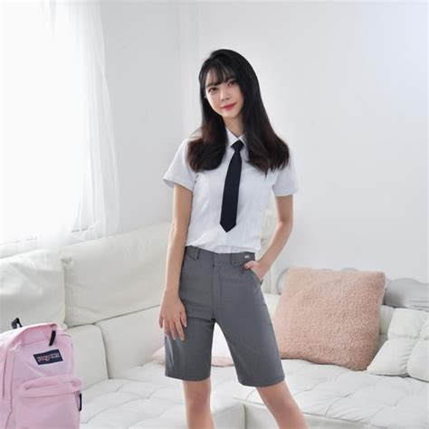 Gnj Commerce 교복몰 허리조절 연그레이 교복 반바지 여자 교복 핫트랙스