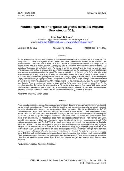 Perancangan Alat Pengaduk Magnetik Berbasis Arduino Uno Atmega 328p