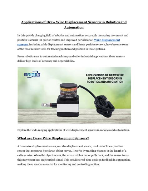 Ppt Applications Of Draw Wire Displacement Sensors In Robotics And Automation Powerpoint