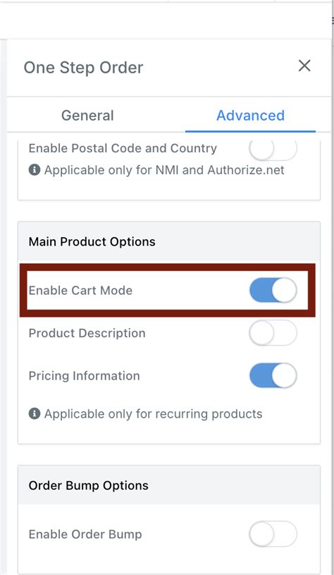 shopping cart mode in one and two step order forms v2 funnels only