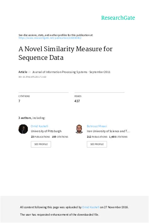 Pdf A Novel Similarity Measure For Sequence Data