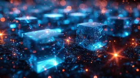Futuristic Crystal Cubes With Neon Lights Generative Ai Stock Illustration Illustration Of