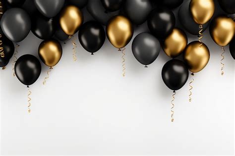 Черно золотые воздушные шары на белом фоне Премиум Фото