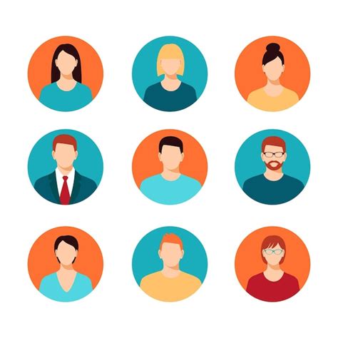 남성과 여성을 포함한 아바타 프로필 아이콘 세트 프리미엄 벡터