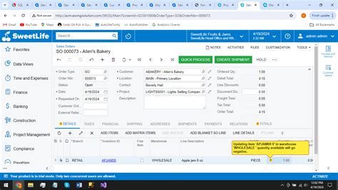 Sales Order Quantity Available Will Go Negative Warning Community