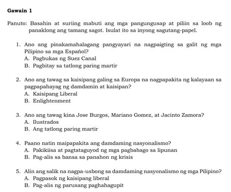 Gawain 1 Panuto Basahin At Suriing Mabuti Ang StudyX
