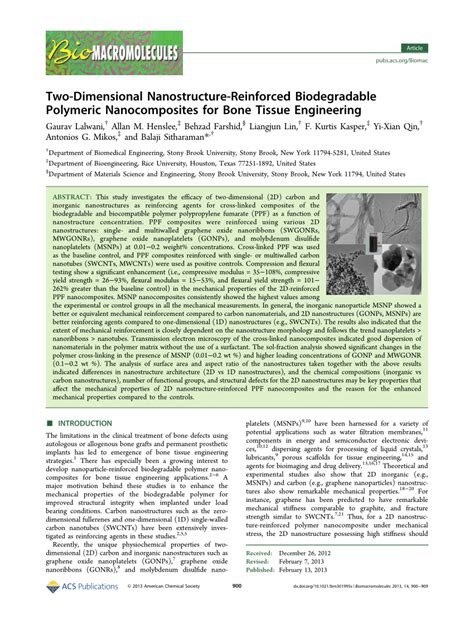 Pdf Two Dimensional Nanostructure Reinforced Biodegradable Polymeric Nanocomposites For Bone