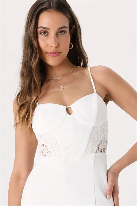 White Lace Midi Dress Bustier Dress White Midi Dress Lulus