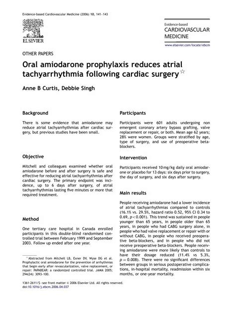 Pdf Oral Amiodarone Prophylaxis Reduces Atrial Tachyarrhythmia Following Cardiac Surgery