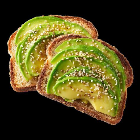 Avocado Toast With Sliced Avocado And Sesame Seeds On Whole Grain Bread