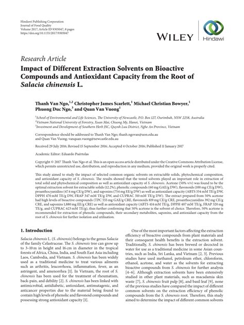 Pdf Impact Of Different Extraction Solvents On Bioactive Compounds
