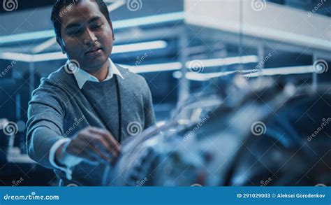 Handsome Multiethnic Chief Engineer Explaining The Technology Behind A