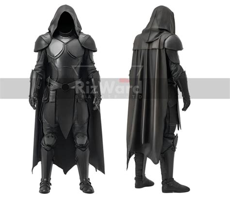 Pure Black Leather Medieval Cloak Armour Leather Knight Armor Hood