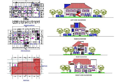 Residential Bungalow Structure Detail Plan And Elevation D View Layout File In Dwg Format