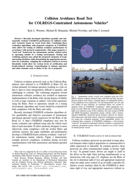 Collision Avoidance Road Test For Colregs Constrained Autonomous Vehicles Pdf Scope