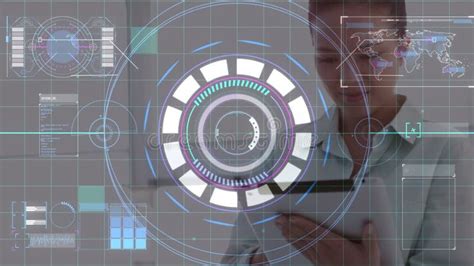 Animation Of Data Processing And Scope Scanning Over Asian Female Doctor Using Tablet Stock