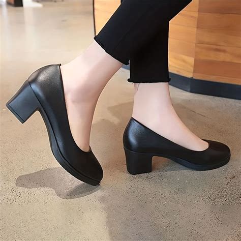 Womens Solid Color Minimalist Shoes Slip On Chunky Heel Comfy Shoes