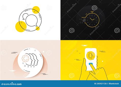 Web Timer Employees Teamwork And Electricity Bulb Line Icons For Web