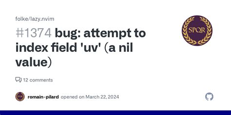 Bug Attempt To Index Field Uv A Nil Value · Issue 1374 · Folke