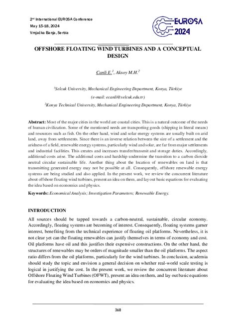 Pdf Offshore Floating Wind Turbines And A Conceptual Design