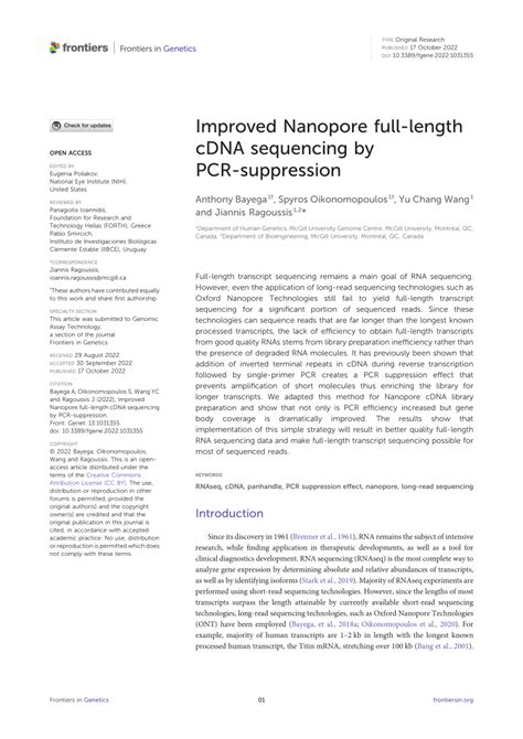 Pdf Improved Nanopore Full Length Cdna Sequencing By Pcr Suppression