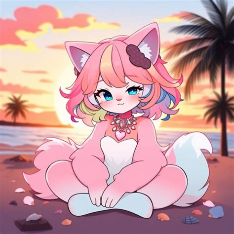Pink Peach White Anthropomorphic Fursona Blue Furryai