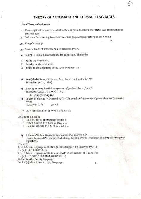 Unit 1 Handwritten Notes I Theory Of Automata And Formal Languages Use Of Theory Of Automata