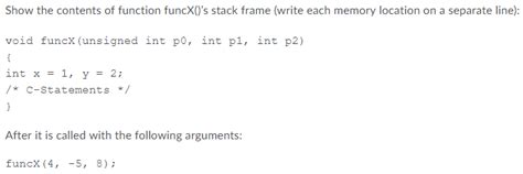 Solved Show The Contents Of Function Funcxs Stack Frame