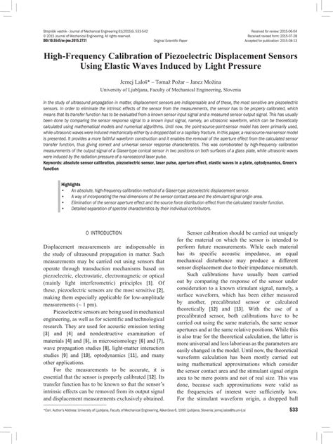 Pdf High Frequency Calibration Of Piezoelectric Displacement Sensors Using Elastic Waves