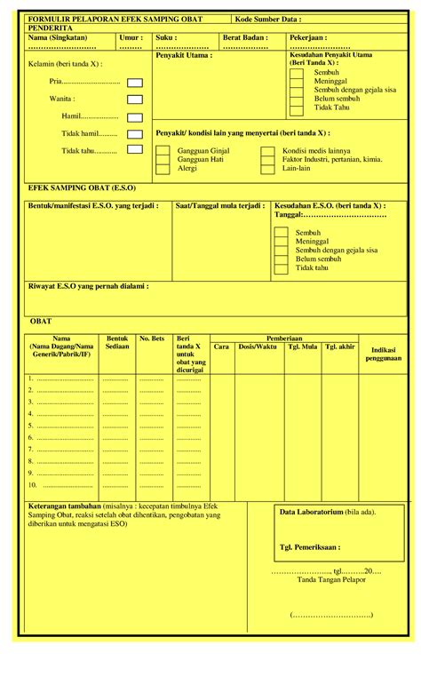 Contoh Formulir Meso Mantap Formulir Pelaporan Efek Samping Obat Kode Sumber Data