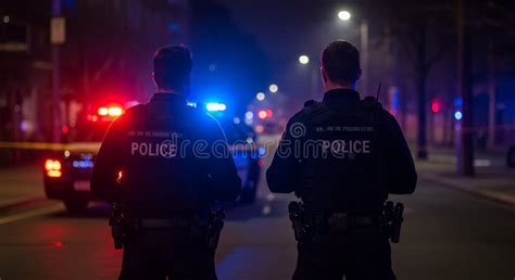 Night Crime Scene Two Police Officers Investigate A Serious Incident